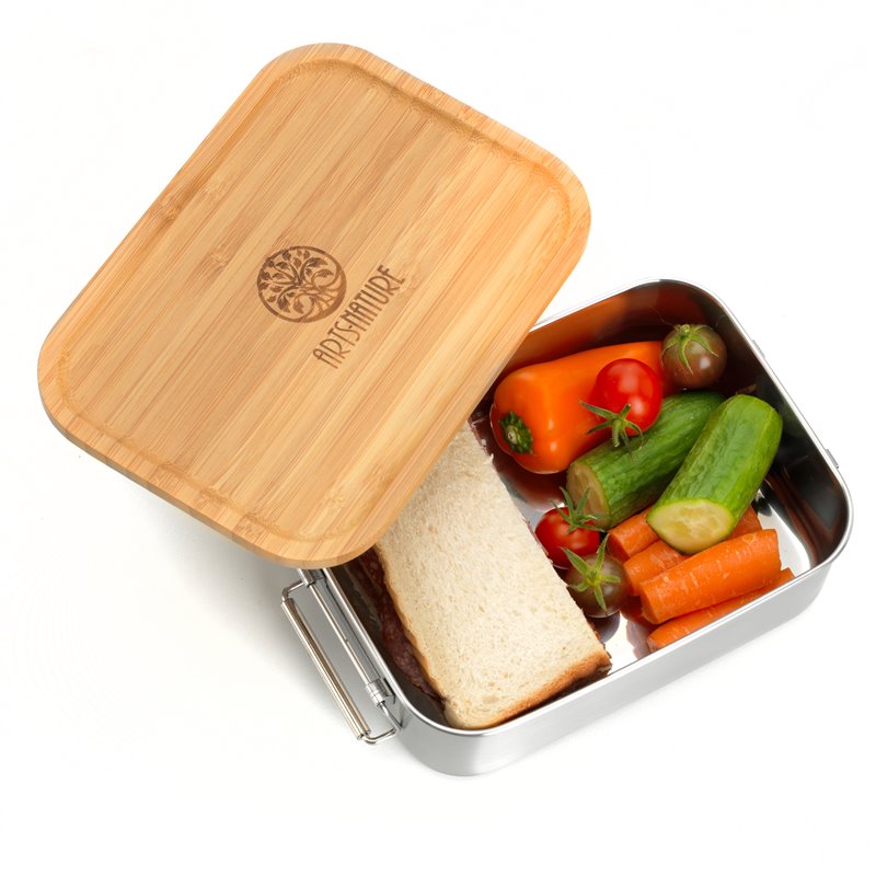 ARTS-Nature Vesper Brotdose mit Bambus Holzdeckel Schneidbrett 1100ml ...